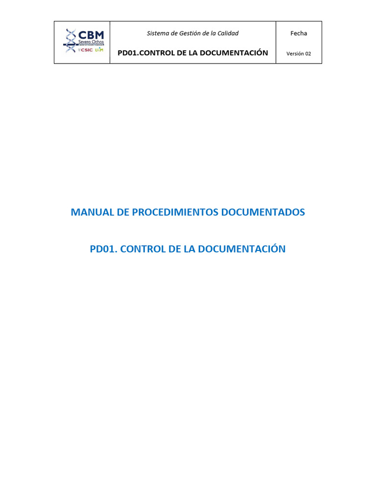PD01 Control de La Documentacion v2 | PDF | Sistema de manejo de calidad | Gestión de la calidad