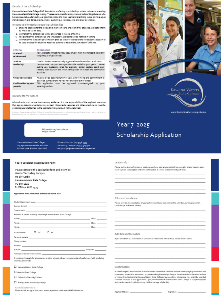 Scholarship Year 7 2025 Application Form | PDF