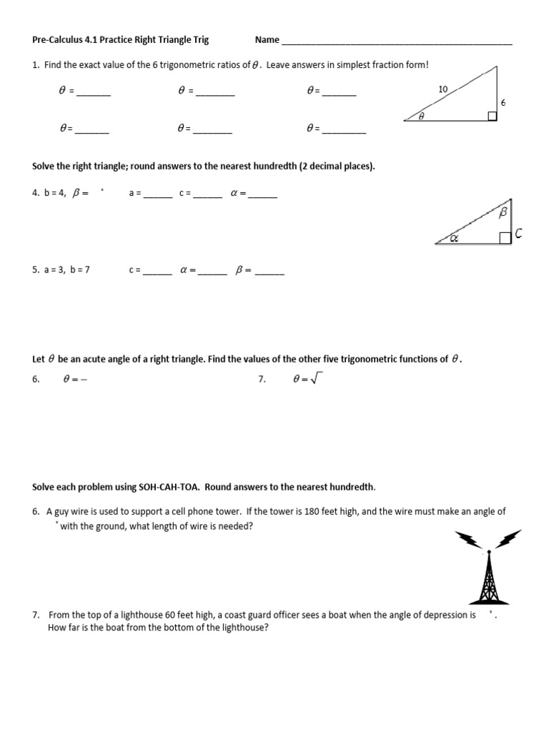 Right Triangle Trigonometry Practice | PDF