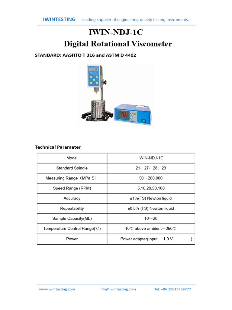 IWIN-NDJ-1C Digital Rotational Viscometer | PDF