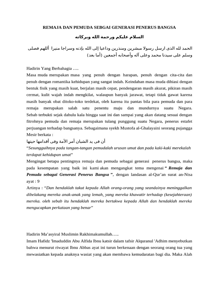 Remaja Dan Pemuda Sebgai Generasi Penerus Bangsa | PDF