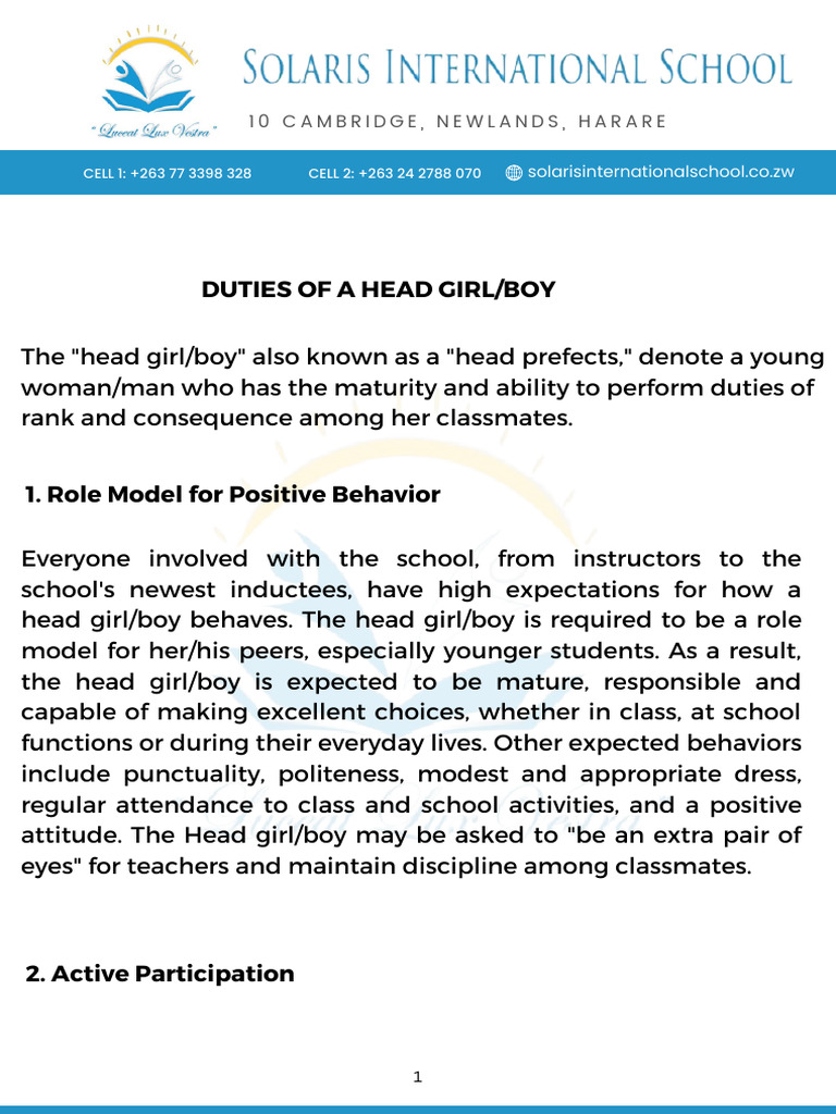 Duties of The Head Prefects | PDF | Behavioural Sciences ...
