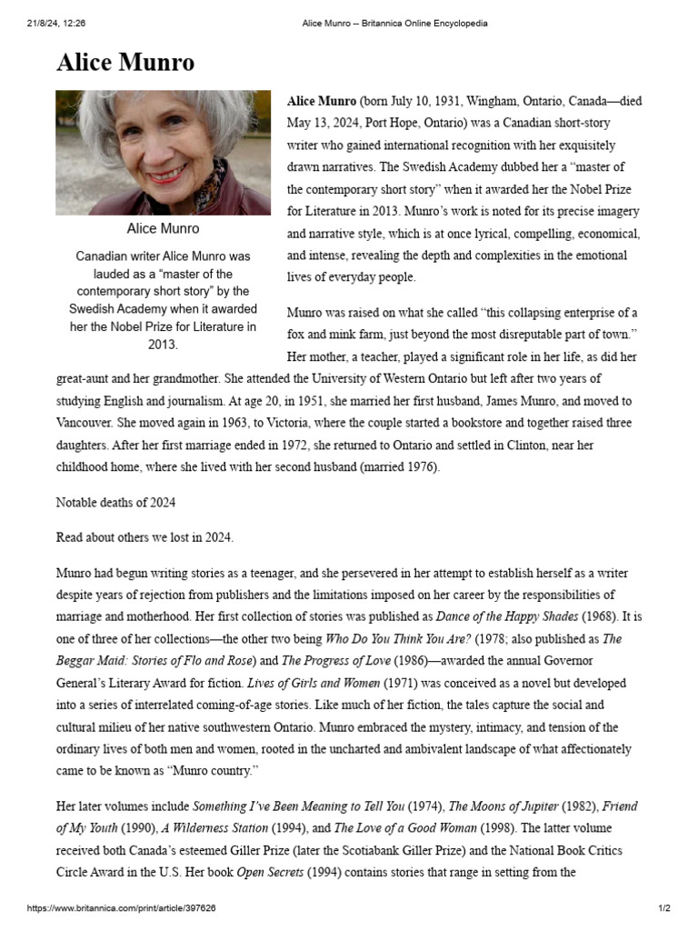 Alice Munro - Britannica Online Encyclopedia | PDF