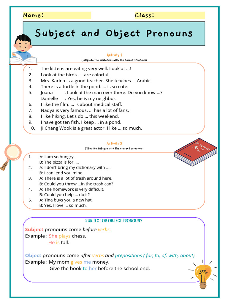 Worksheet Subject & Object Pronouns | PDF