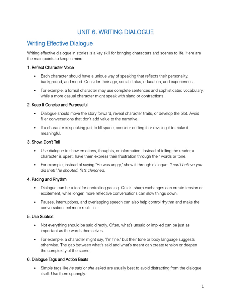 Unit 6. Writing Dialogue. 2 | PDF | Quotation Mark | Ellipsis