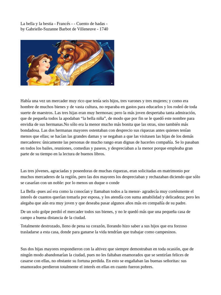 La Bella y la Bestia: Cuento Original | PDF