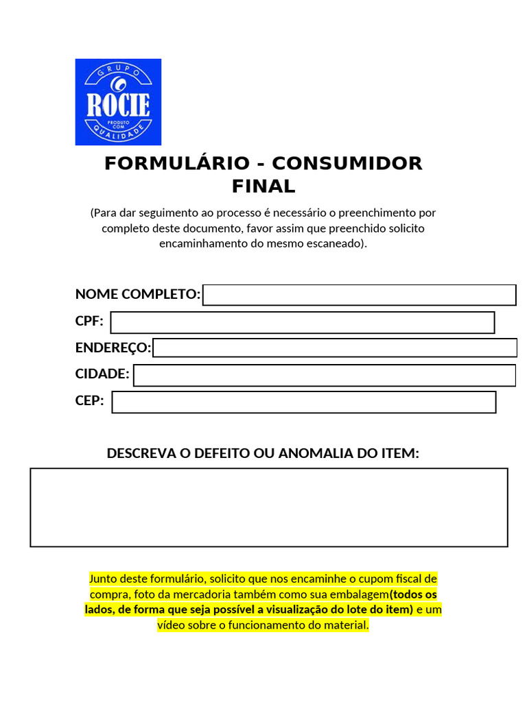 FORMULÁRIO CLIENTE FINAL | PDF