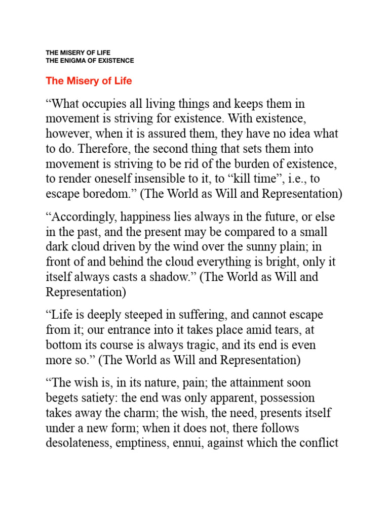 The Misery of Life | PDF | Existence | Consciousness