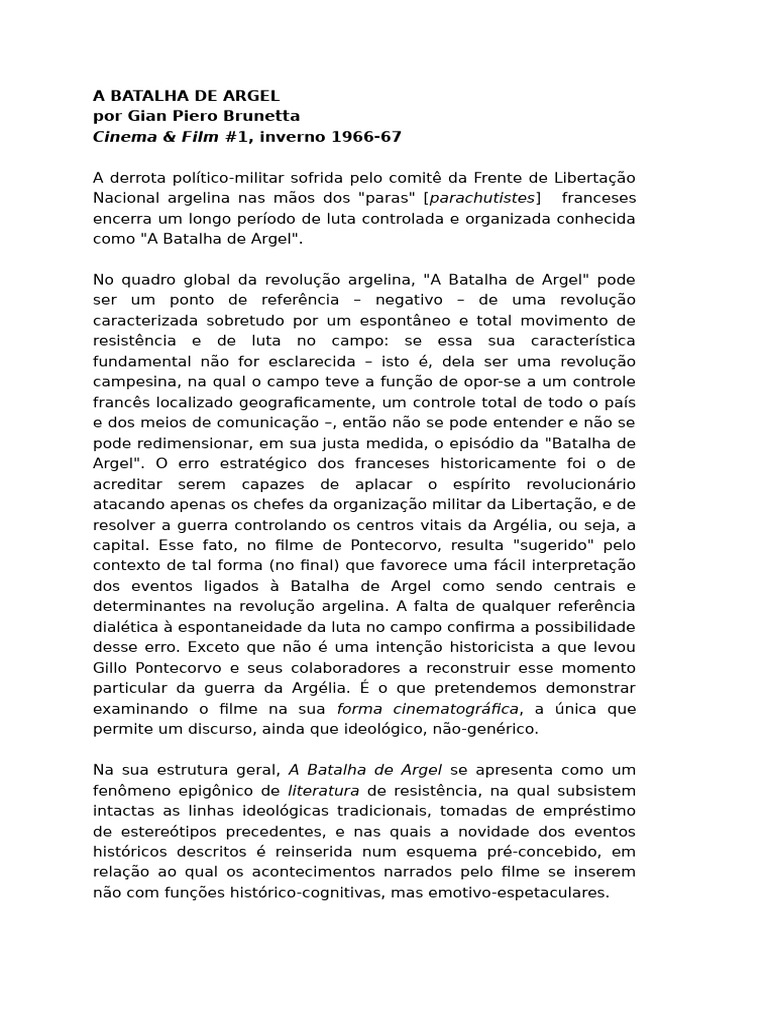 [Pontecorvo] A batalha de Argel, por Gian Piero Brunetta, Cinema & Film ...