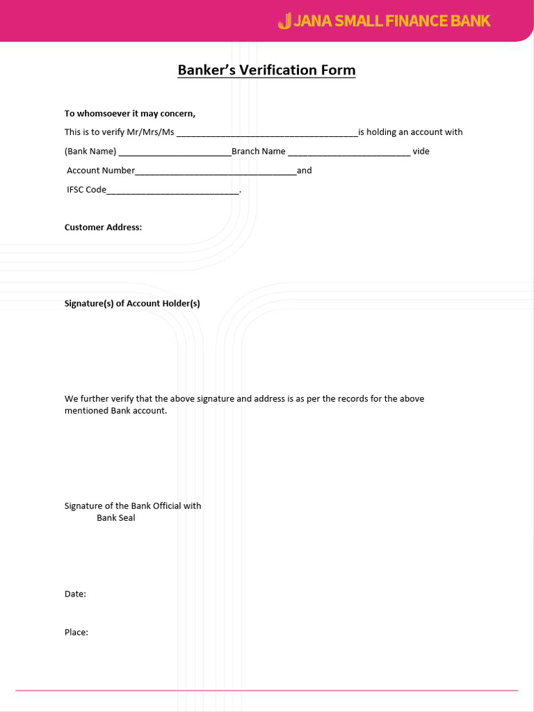 Bank Verification Form Template | PDF