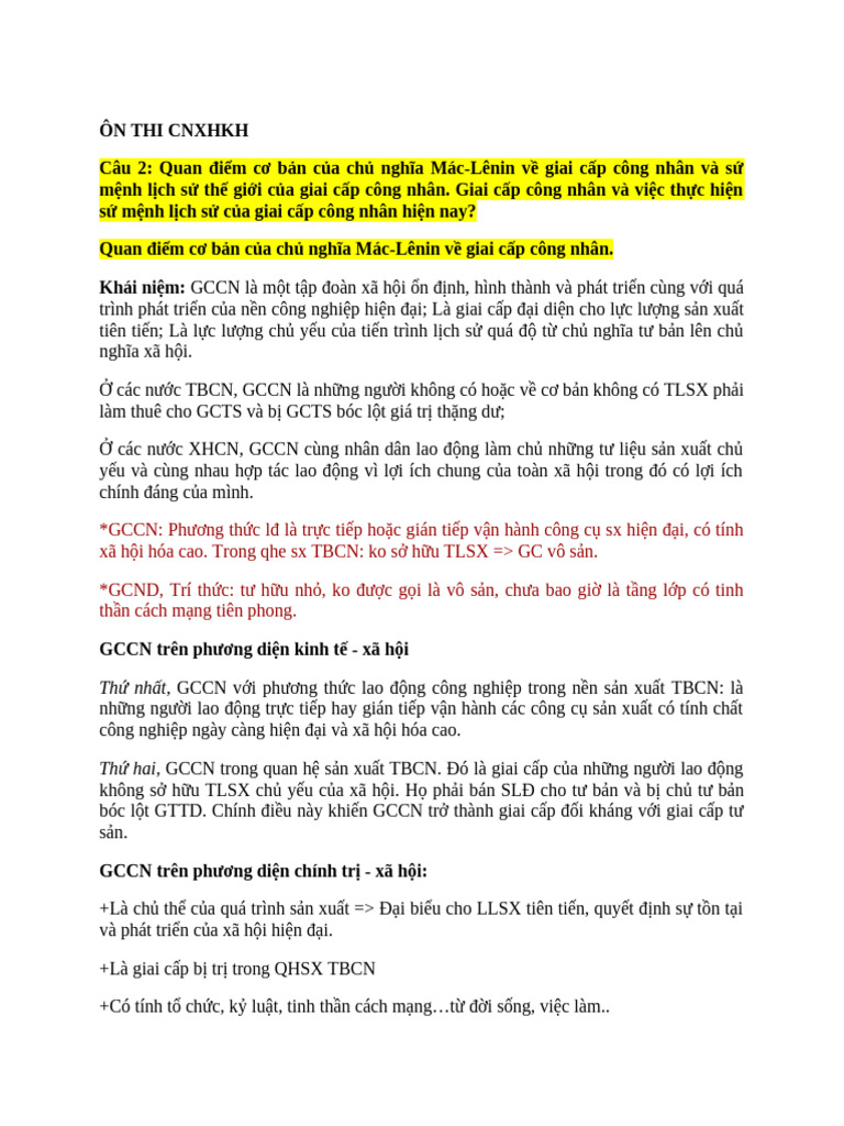 Ôn Thi CNXHKH | PDF