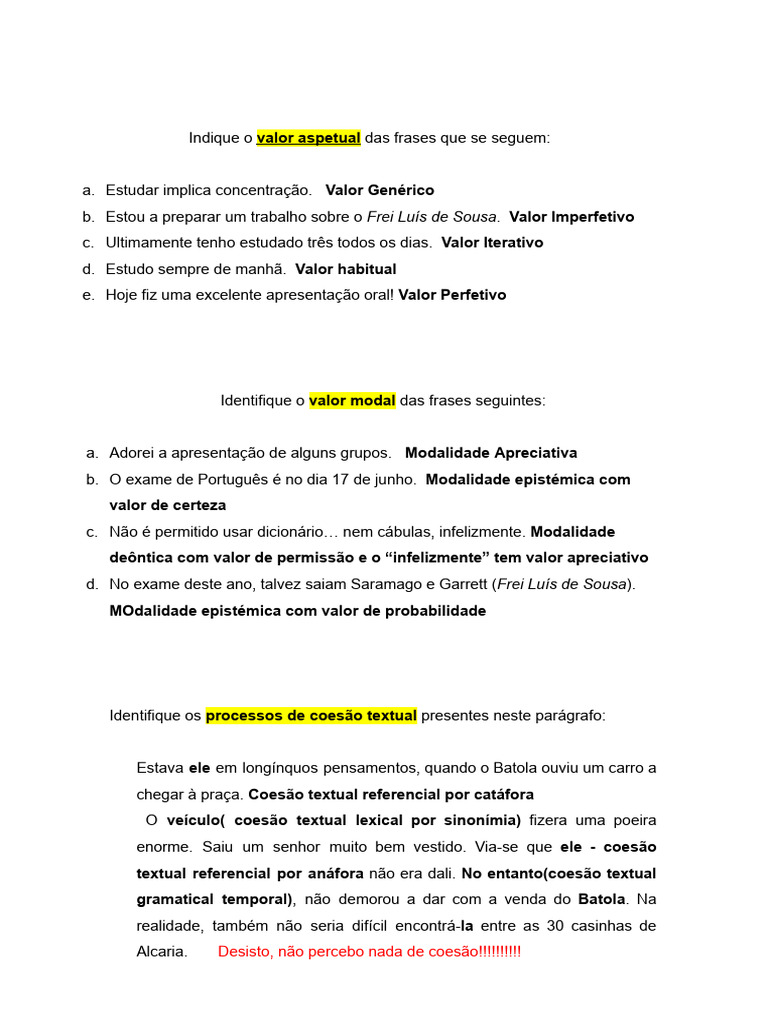 Gramatica-Exercícios de Exame | PDF | Linguística | Gramática