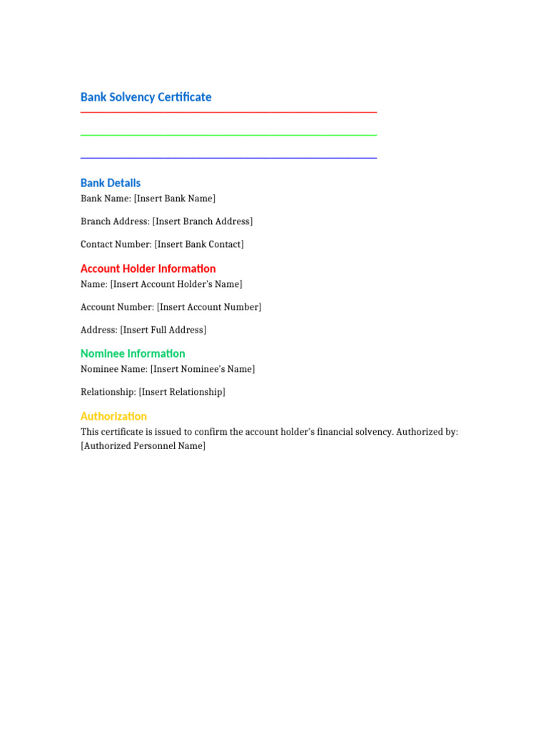 Multicolor Design Bank Solvency Template | PDF