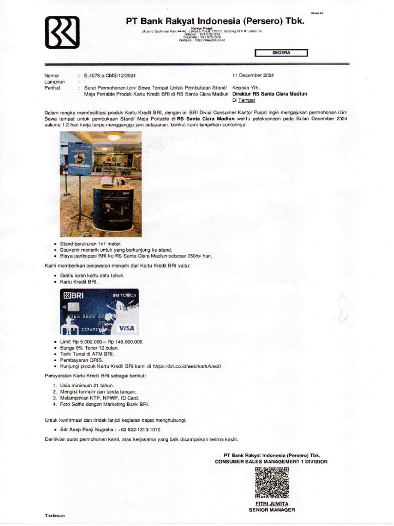 21 Des Permohonan Ijin Pembukaan Stand BRI | PDF