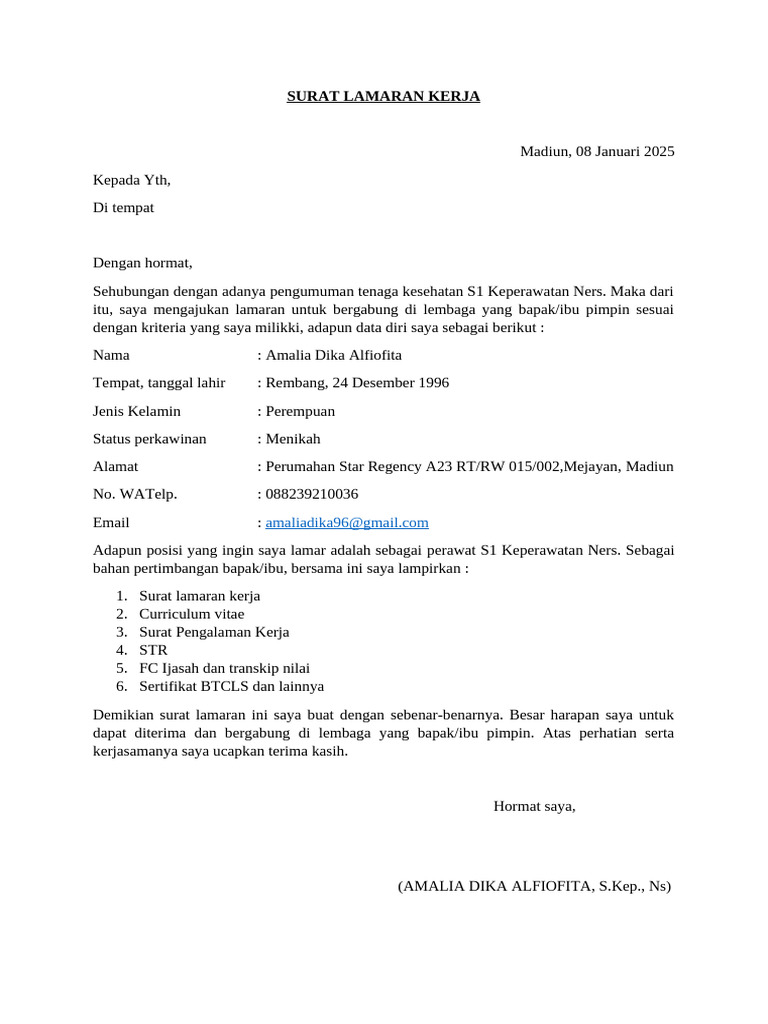 Surat Lamaran Dika | PDF