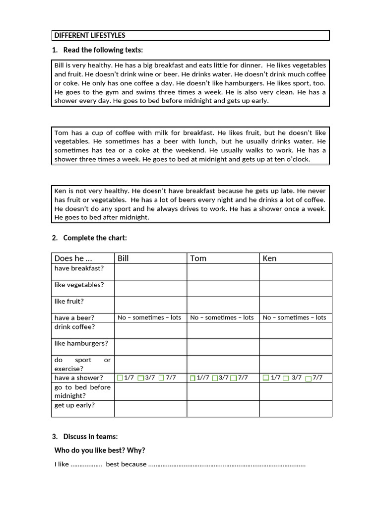 Comparing Different Lifestyles | PDF