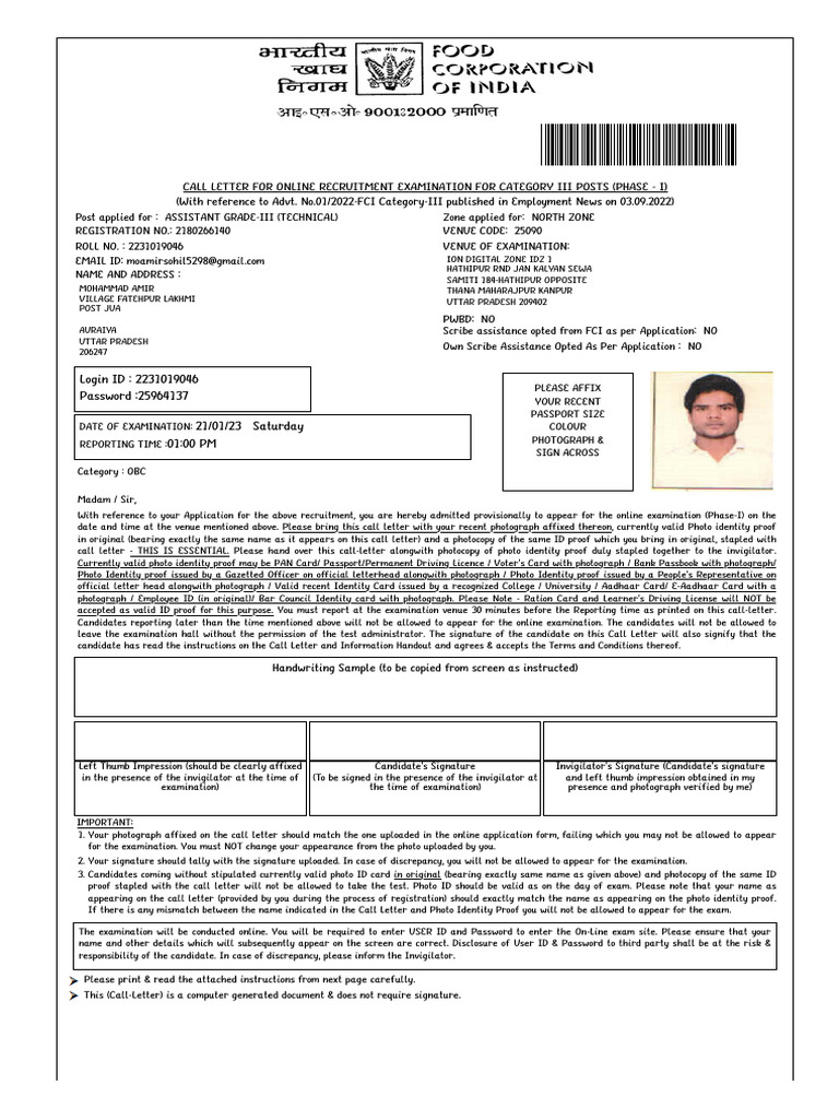 Advt. No. 01 - 2022-FCI Category III ZONE-WISE RECRUITMENT OF NON-EXECUTIVES IN FCI | PDF ...