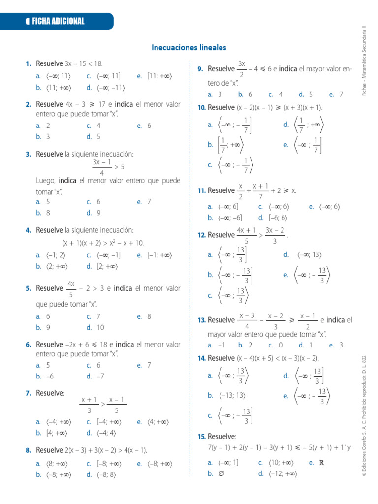 FA - Inecuaciones Lineales y Cuadráticas | PDF