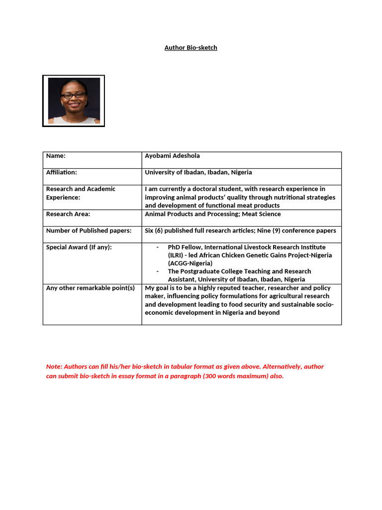 Ayobami Adeshola: Animal Products Researcher | PDF