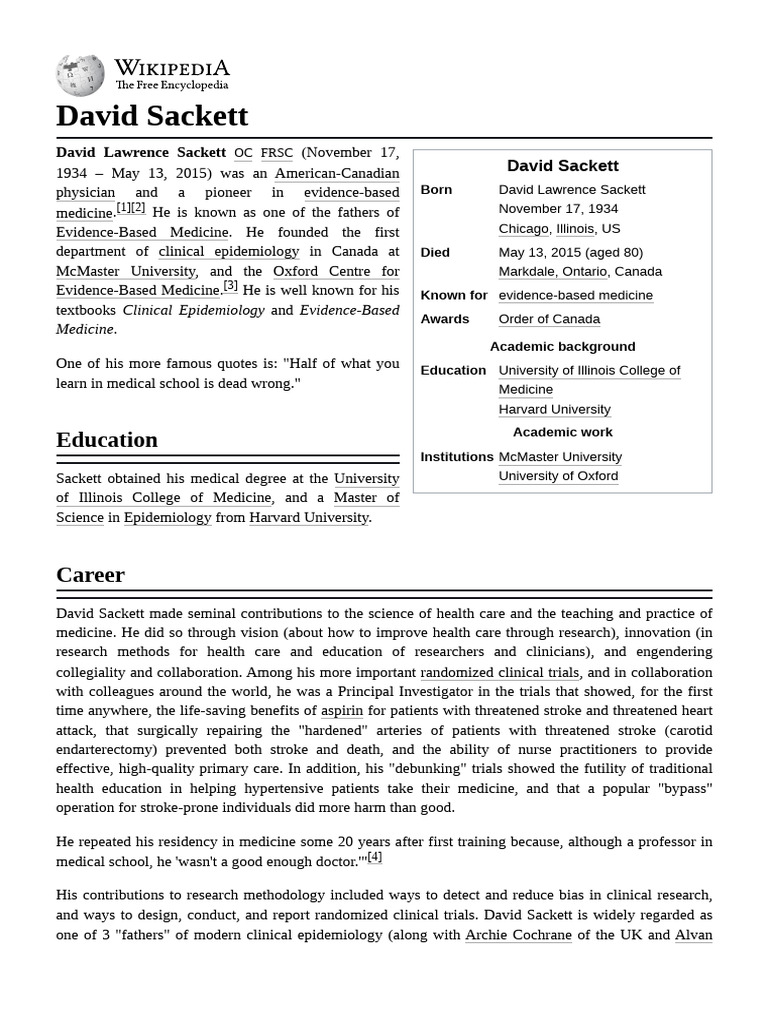 David_Sackett | PDF | Medicine | Health Care
