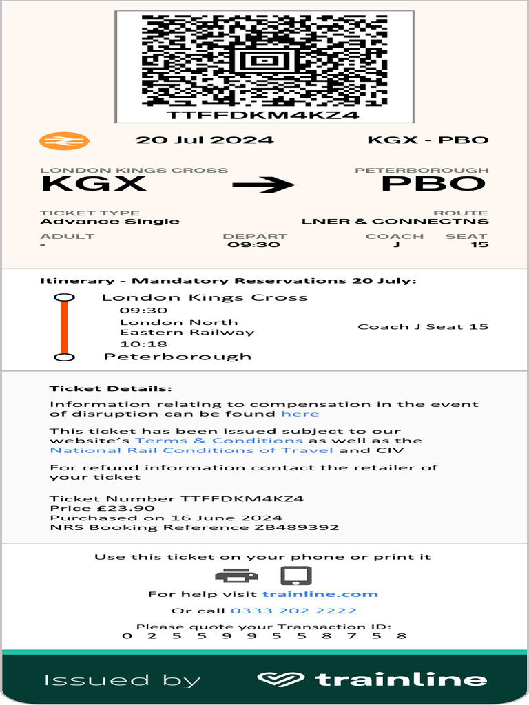 London to Peterborough Train Ticket | PDF