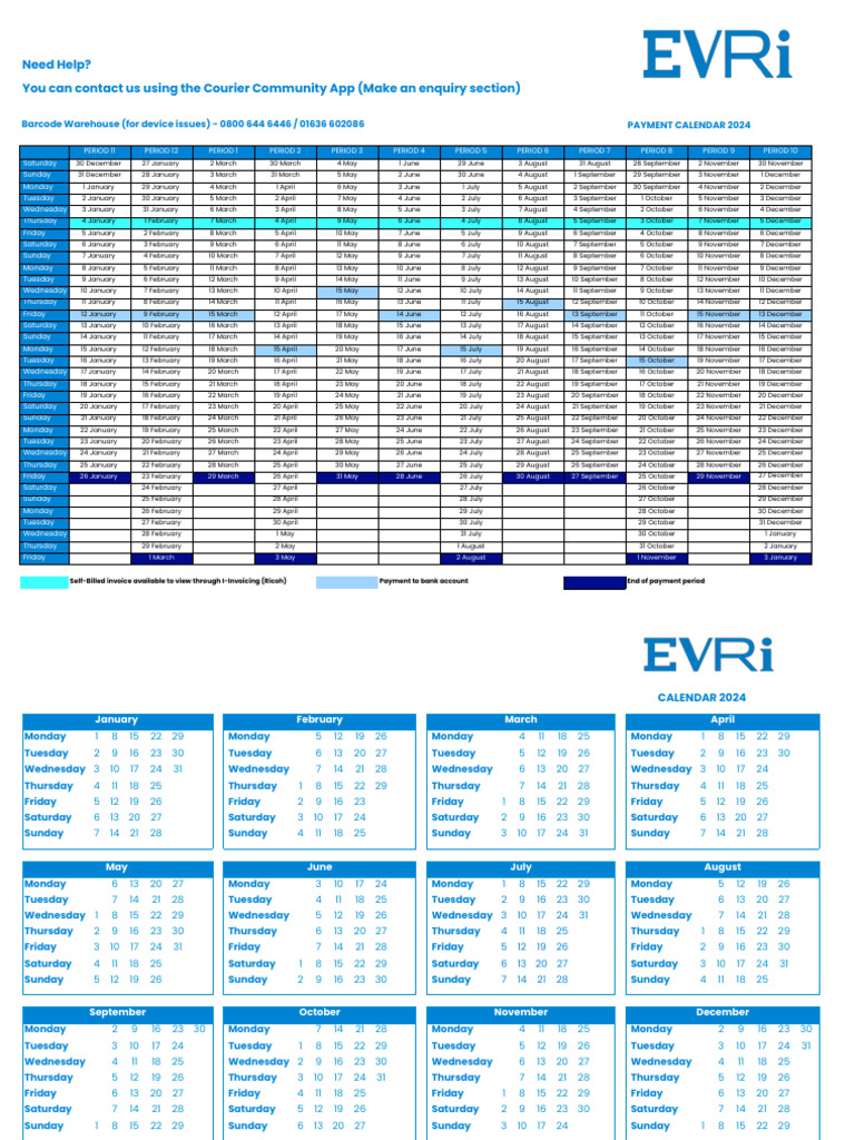 Evri Payment Calendar 2024 | PDF