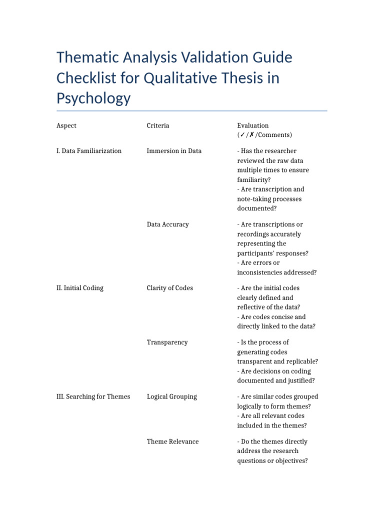 Thematic Analysis Validation Guide Qualitative Thesis Psychology | PDF ...