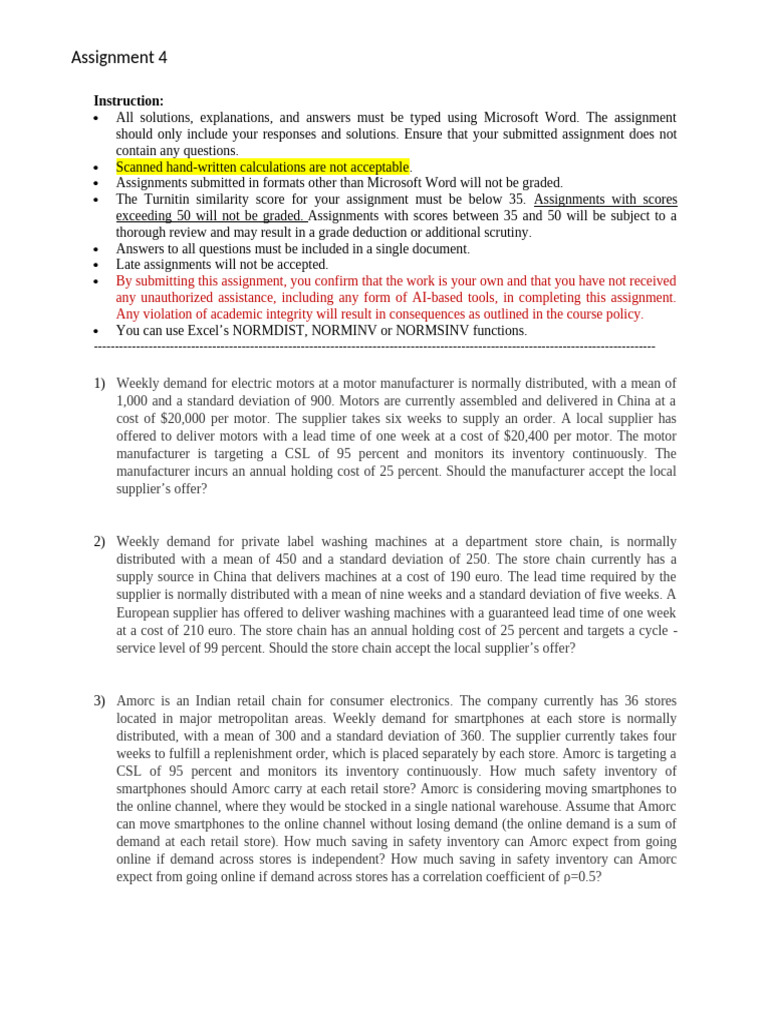 SCM-Assignment 4- F24 (2) | PDF | Inventory | Retail