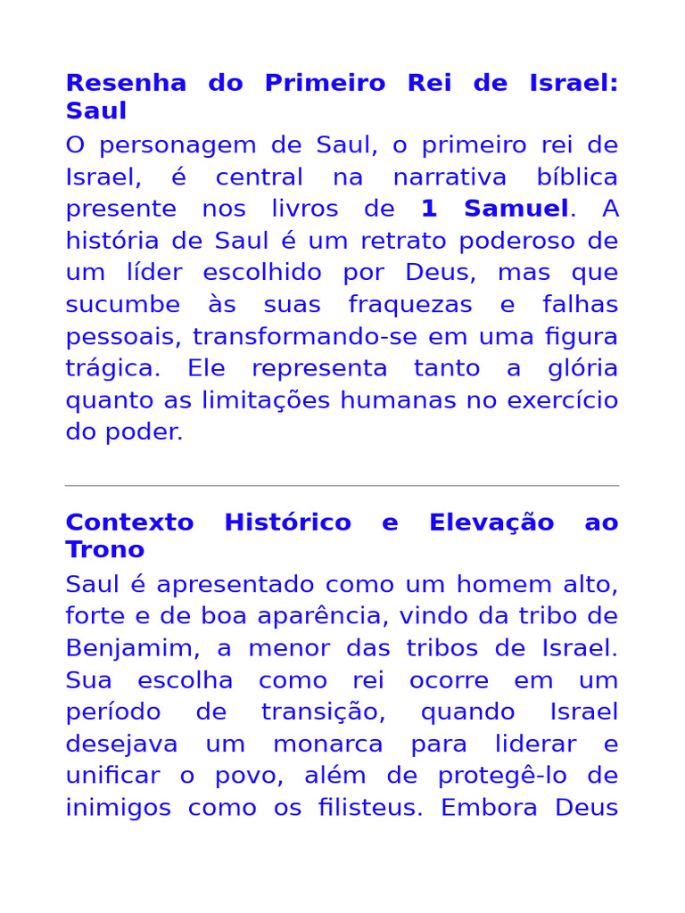 Reis Da Biblia - Primeiro Rei Saul | PDF | Saul | Samuel