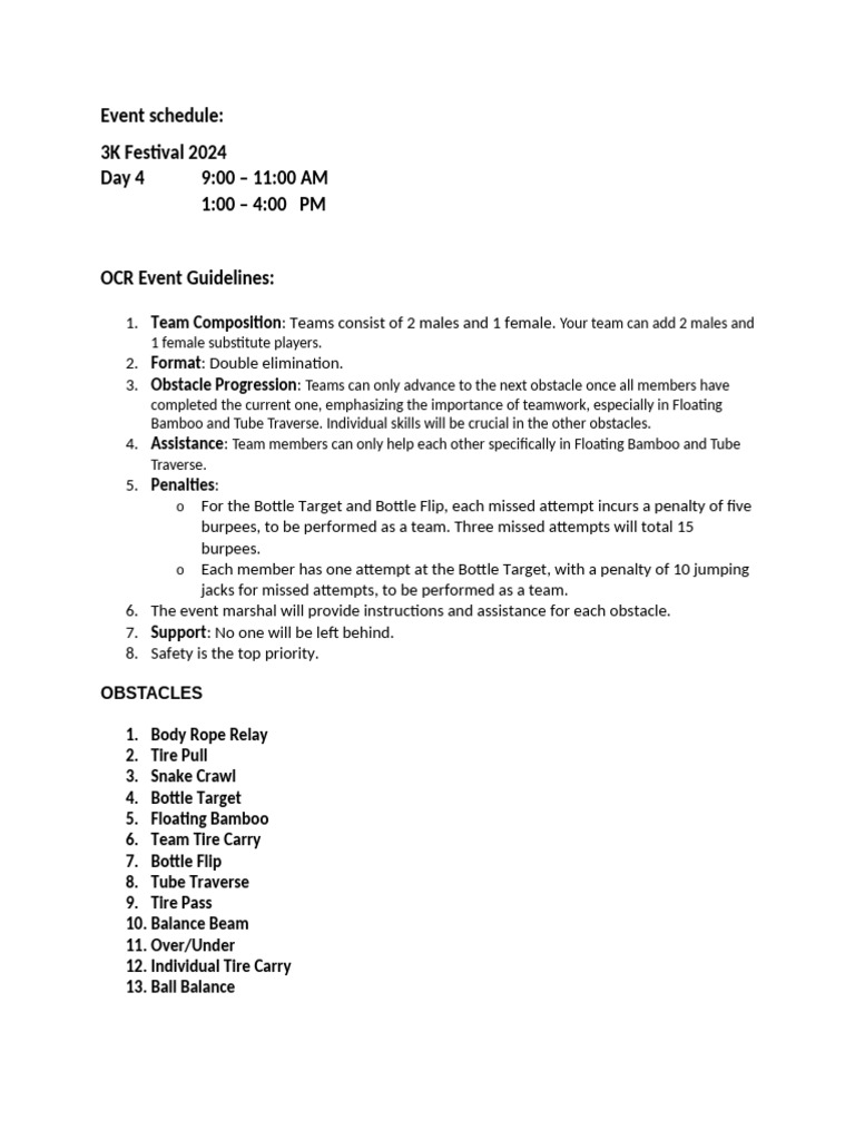 3k Obstacle Course Racing OCR Guidelines | PDF
