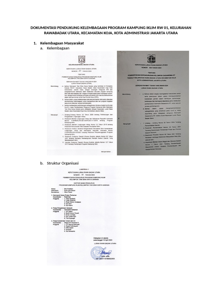 DOKUMENTASI KELEMBAGAAN RW 01 RBU | PDF