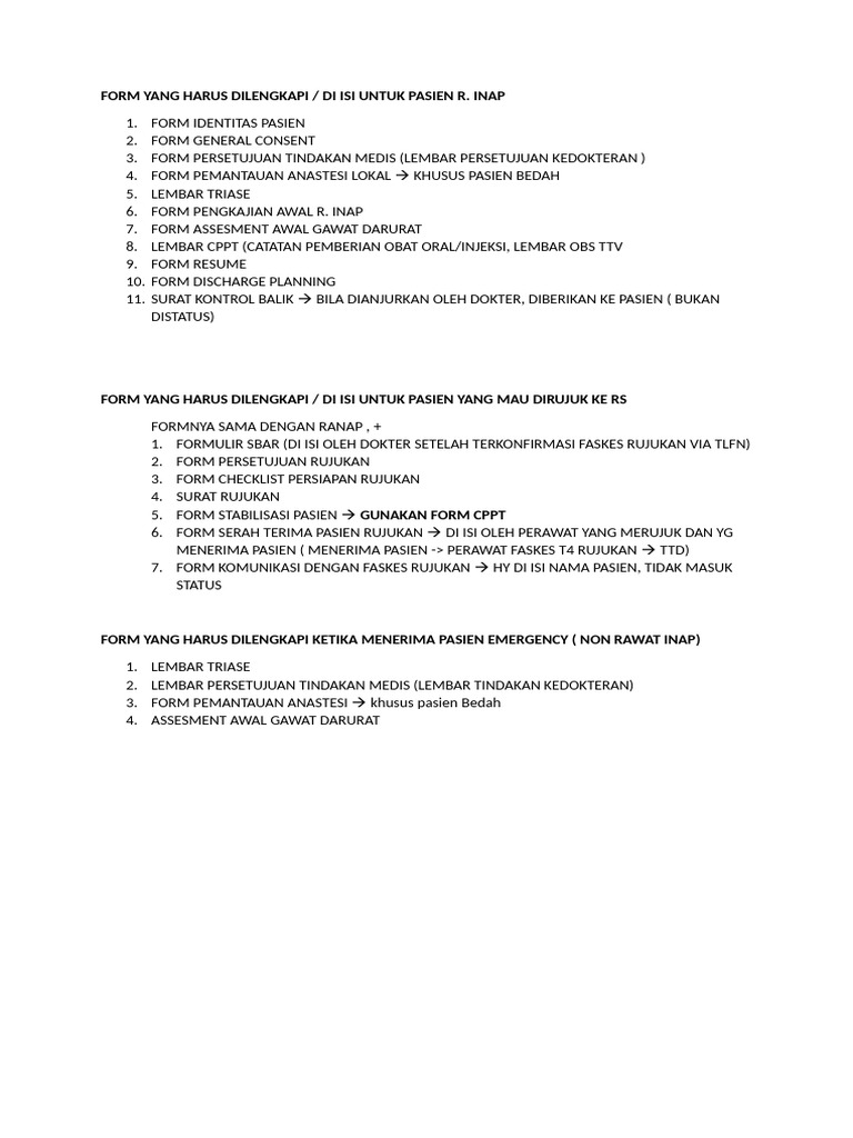 Protap Lembar Susunan Kelengkapan IGD, RANAP, RUJUKAN | PDF