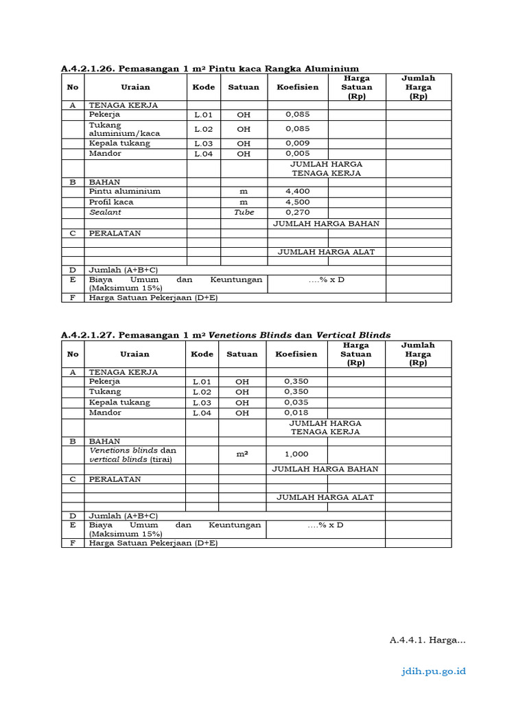 Analisa Pintu Rangka Aluminium | PDF