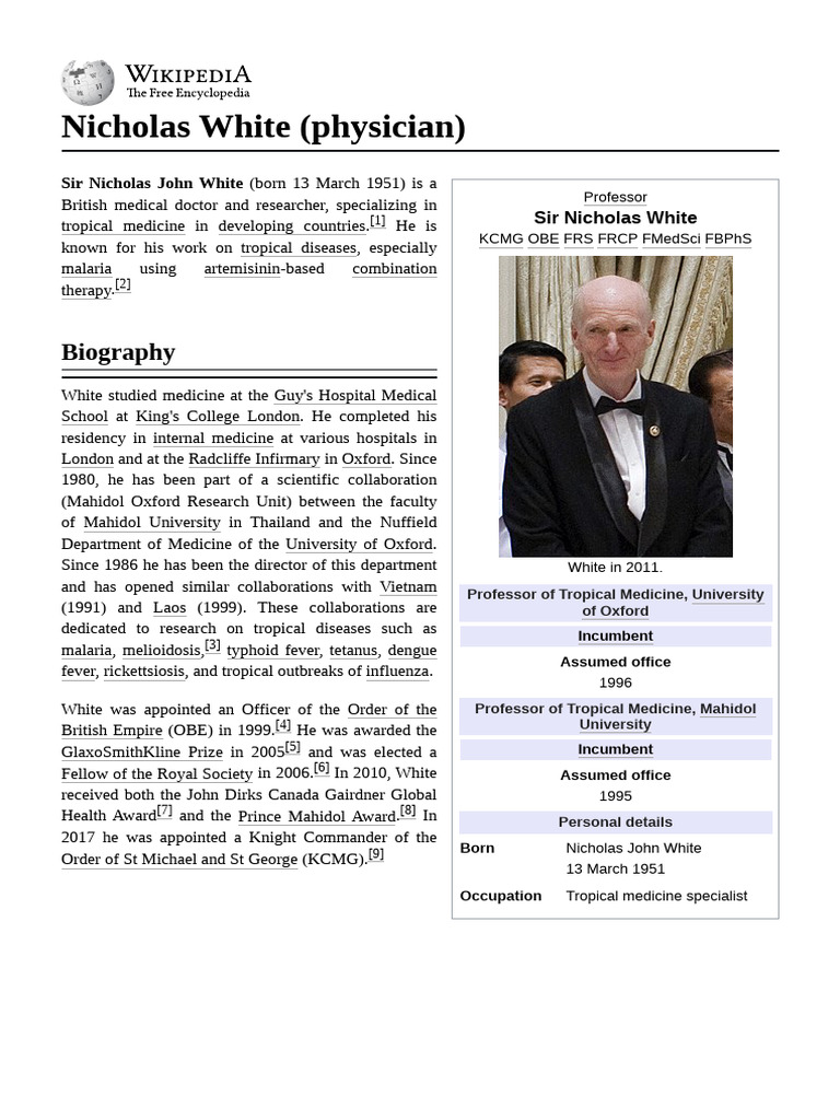 Nicholas White (Physician) | PDF | Medical Specialties | Health Sciences