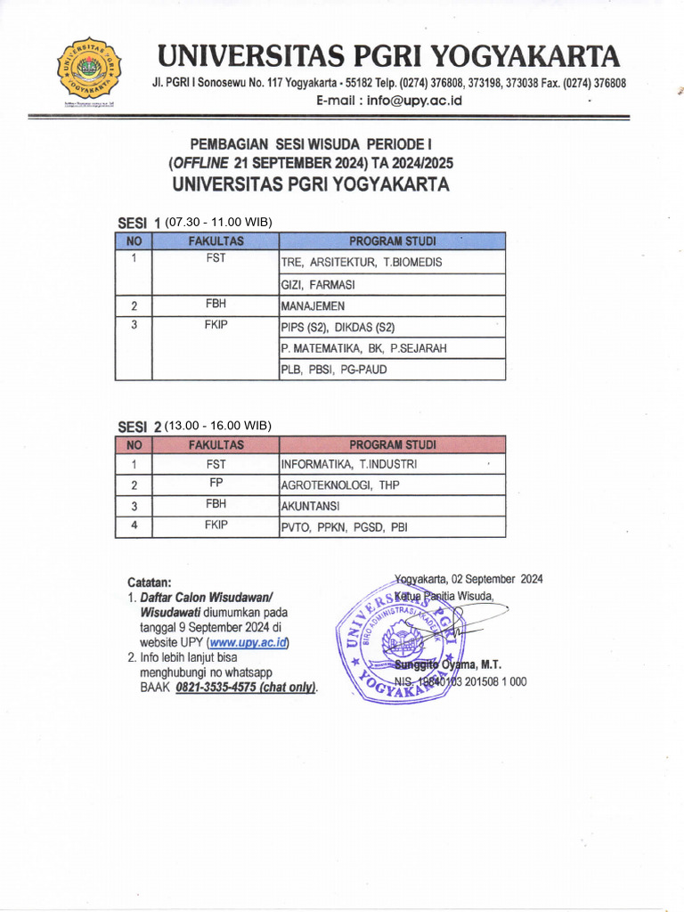 Pembagian Sesi Wisuda 21 Sept 2024 | PDF