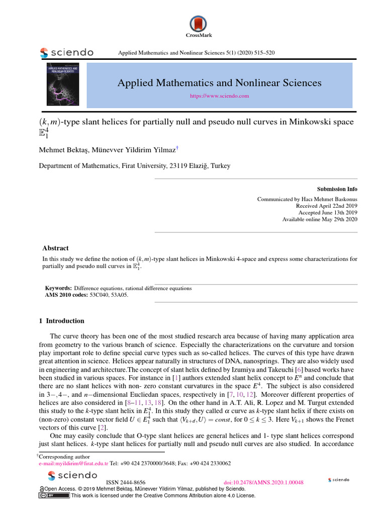 10.2478 Amns.2020.1.00048 | PDF | Helix | Geometry