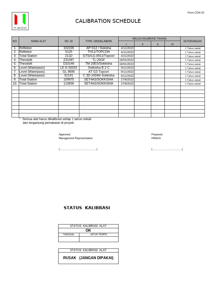 Con-08 Calibration - Schedule | PDF