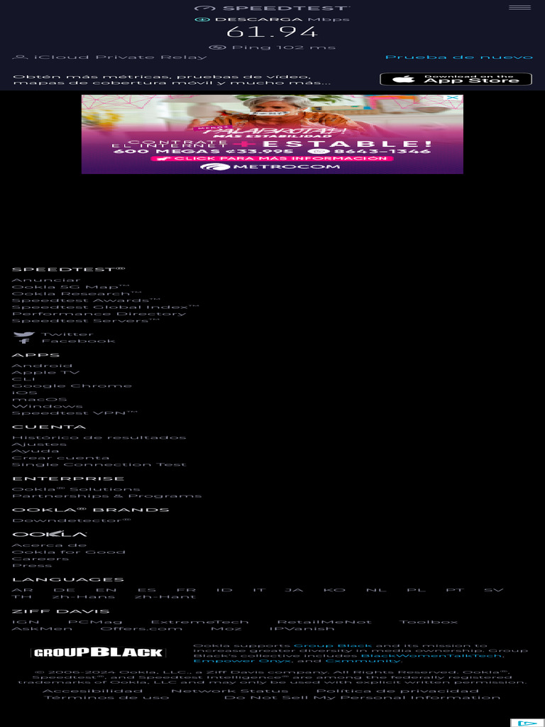 Speedtest Por Ookla - La Prueba de Velocidad de Banda Ancha Global | PDF