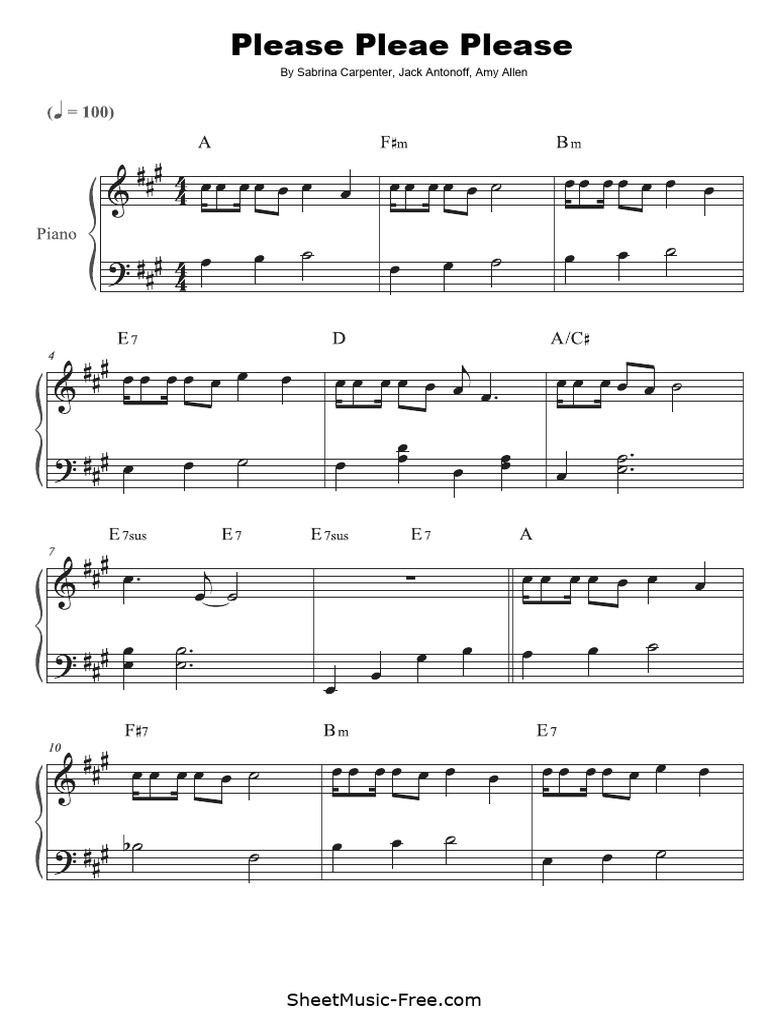 Please Please Please Sheet Music Easy Piano Sabrina Carpenter | PDF