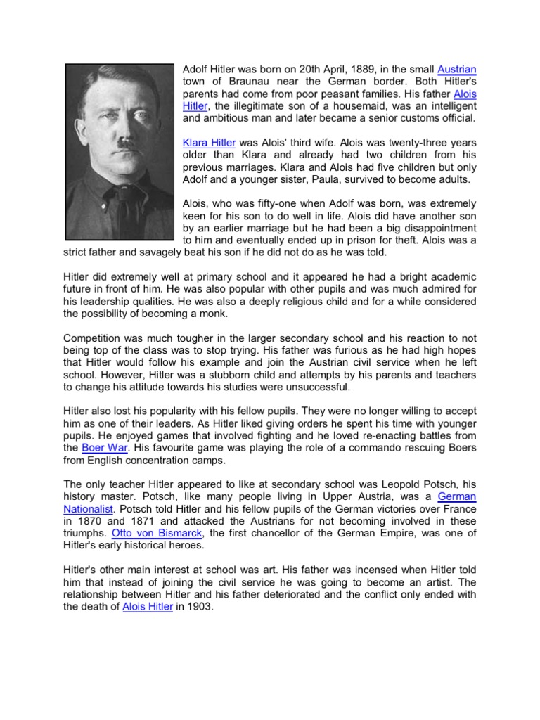 Adolf Hitler Biography | PDF | Nazi Party | Adolf Hitler