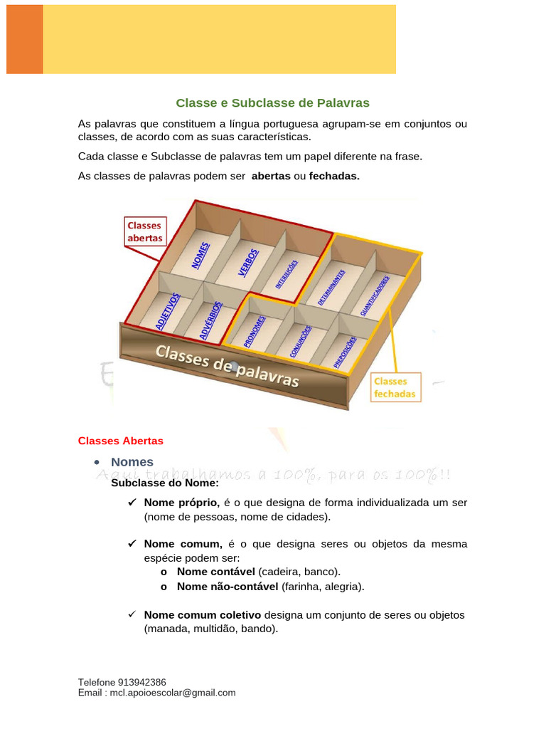 6º Resumo Classe e Subclasse de Palavras | PDF