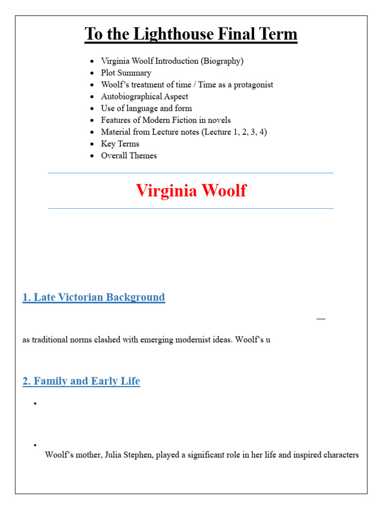 To The Lighthouse Final Term | PDF | To The Lighthouse | Virginia Woolf