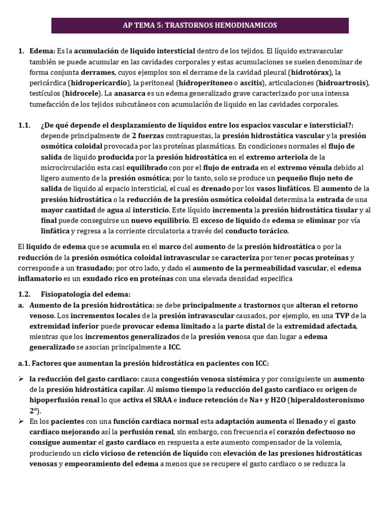 Ap Tema 5 Trastornos Hemodinamicos | PDF | Edema | Embolia