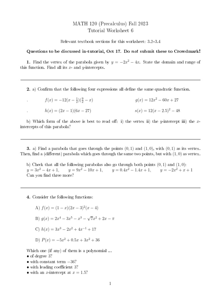 Math 120 Worksheet 6 Pdf Zero Of A Function Mathematical Analysis