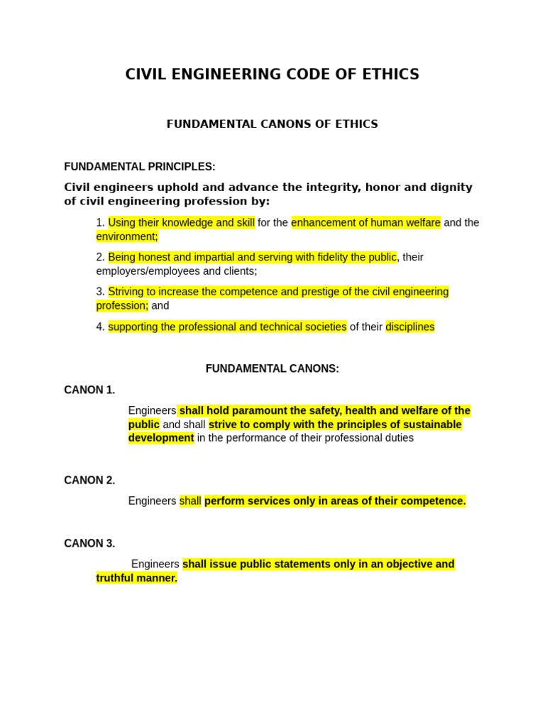 Civil Engineering Code of Ethics | PDF | Engineer | Civil Engineering