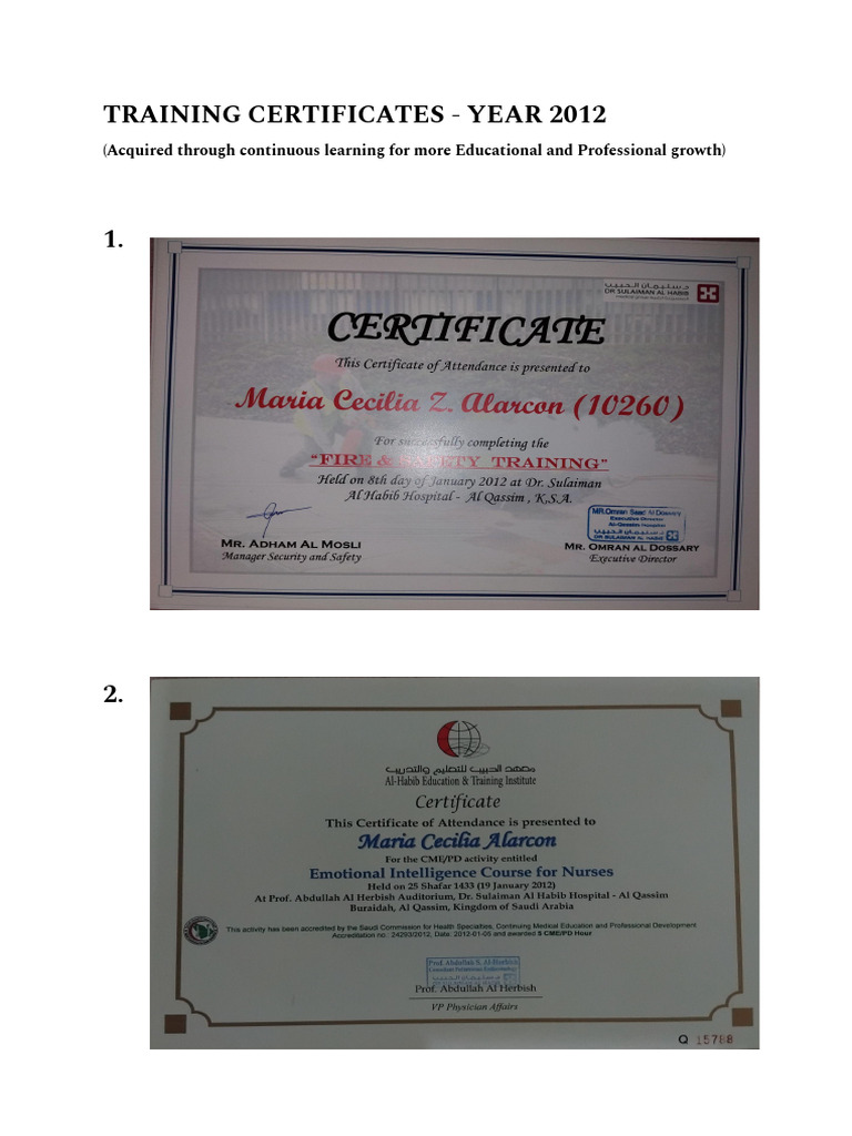 Training Certificates - Year 2012 - 2013 - 2014&2016 | PDF