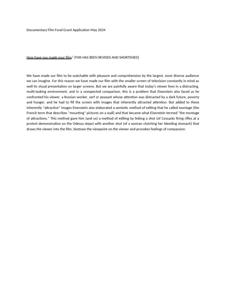 Documentary Film Grant Application | PDF