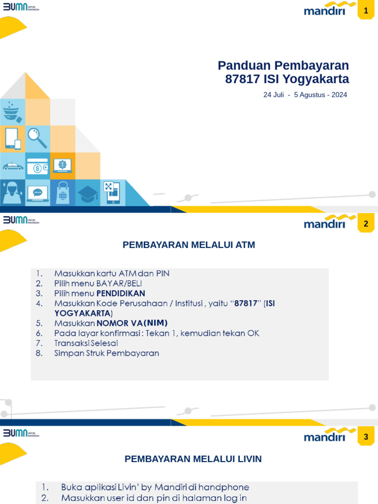Panduan Pembayaran ISI Yogyakarta BANK MANDIRI | PDF
