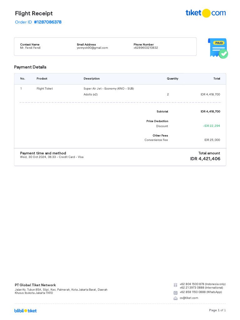 Flight Ticket Receipt for Super Air Jet | PDF