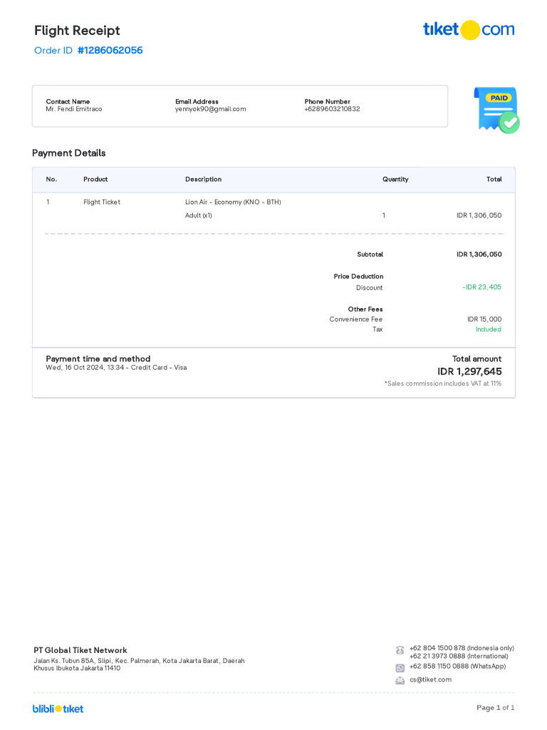 Lion Air Flight Ticket Receipt | PDF | Business | Market (Economics)